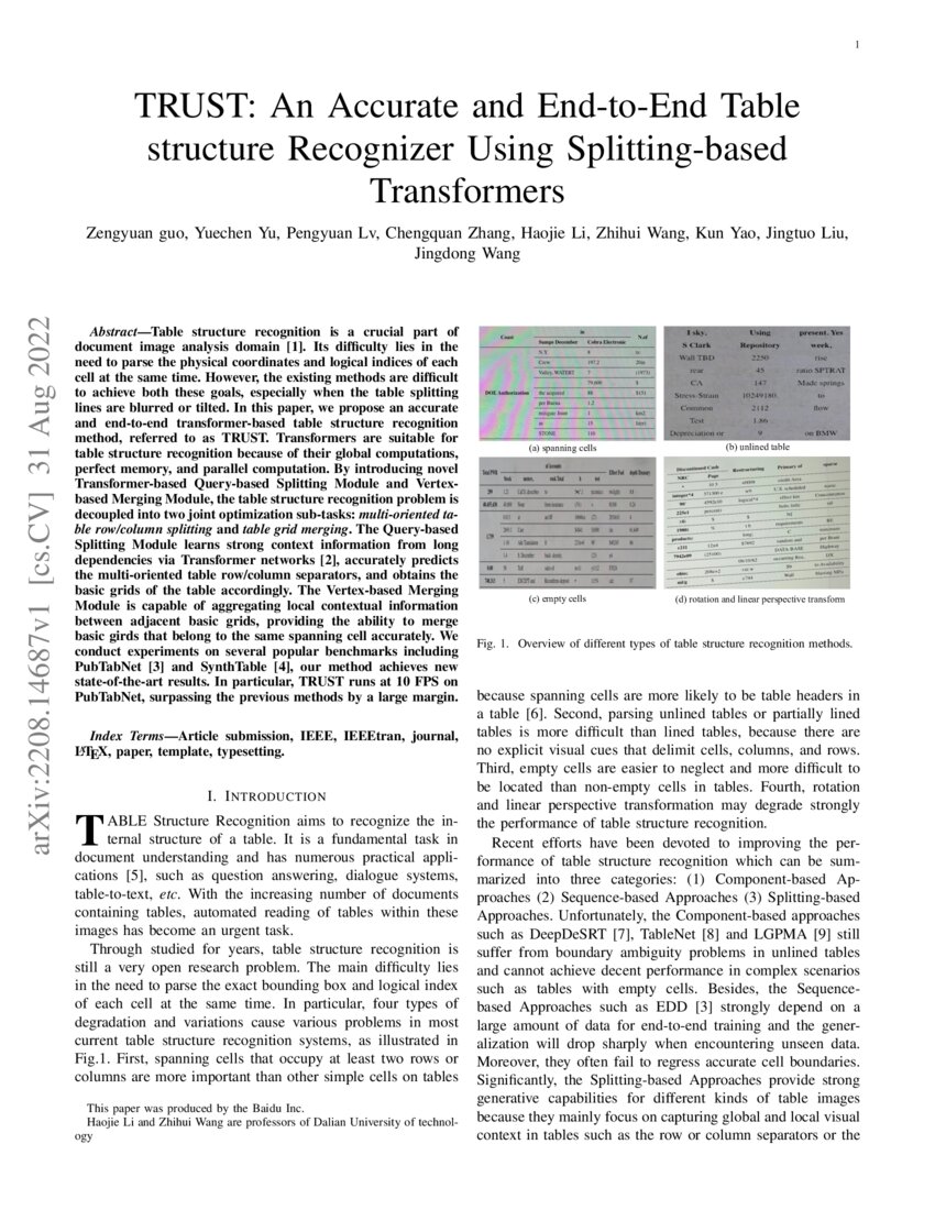 TRUST: An Accurate and End-to-End Table structure Recognizer Using ... TRUST: An Accurate and End-to-End Table structure Recognizer Using ...