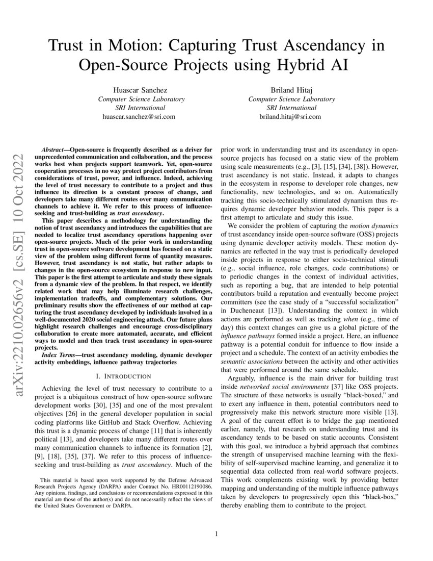 Trust in Motion: Capturing Trust Ascendancy in Open-Source Projects using Hybrid AI | DeepAI
