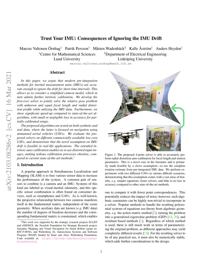 Trust Your IMU: Consequences of Ignoring the IMU Drift | DeepAI