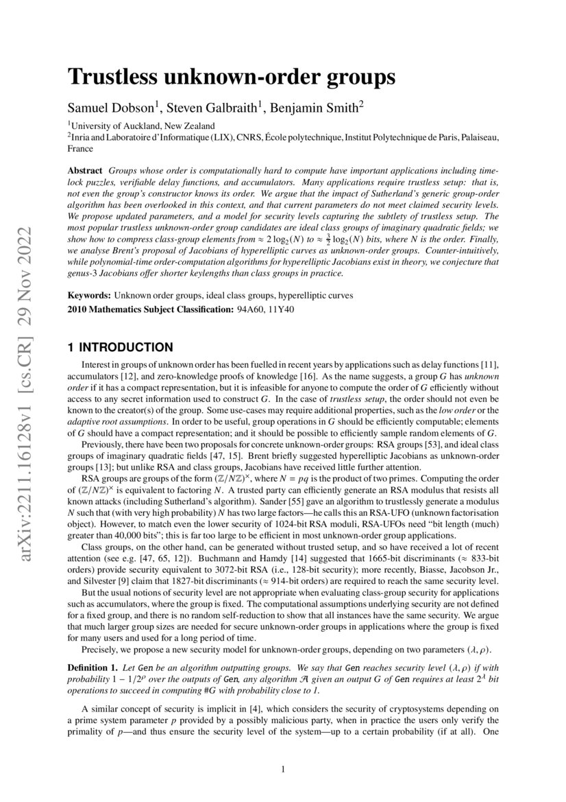 Trustless unknown-order groups | DeepAI