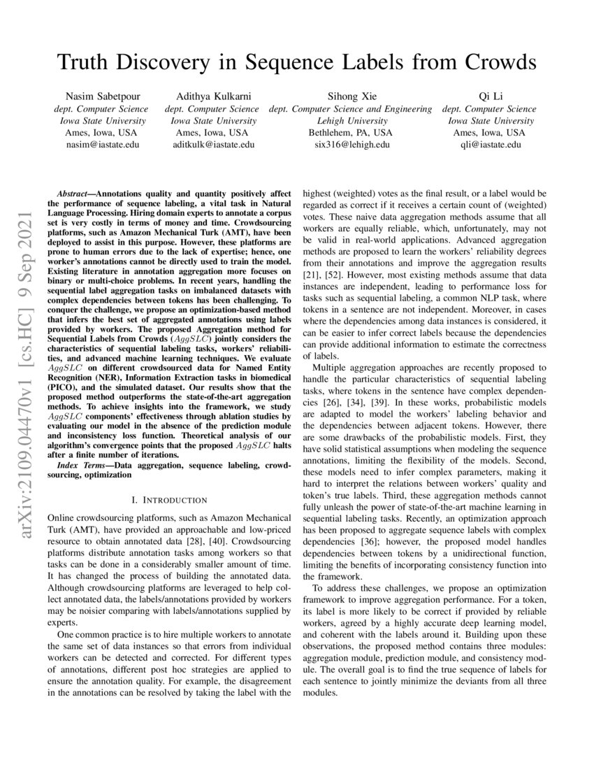 Truth Discovery in Sequence Labels from Crowds | DeepAI