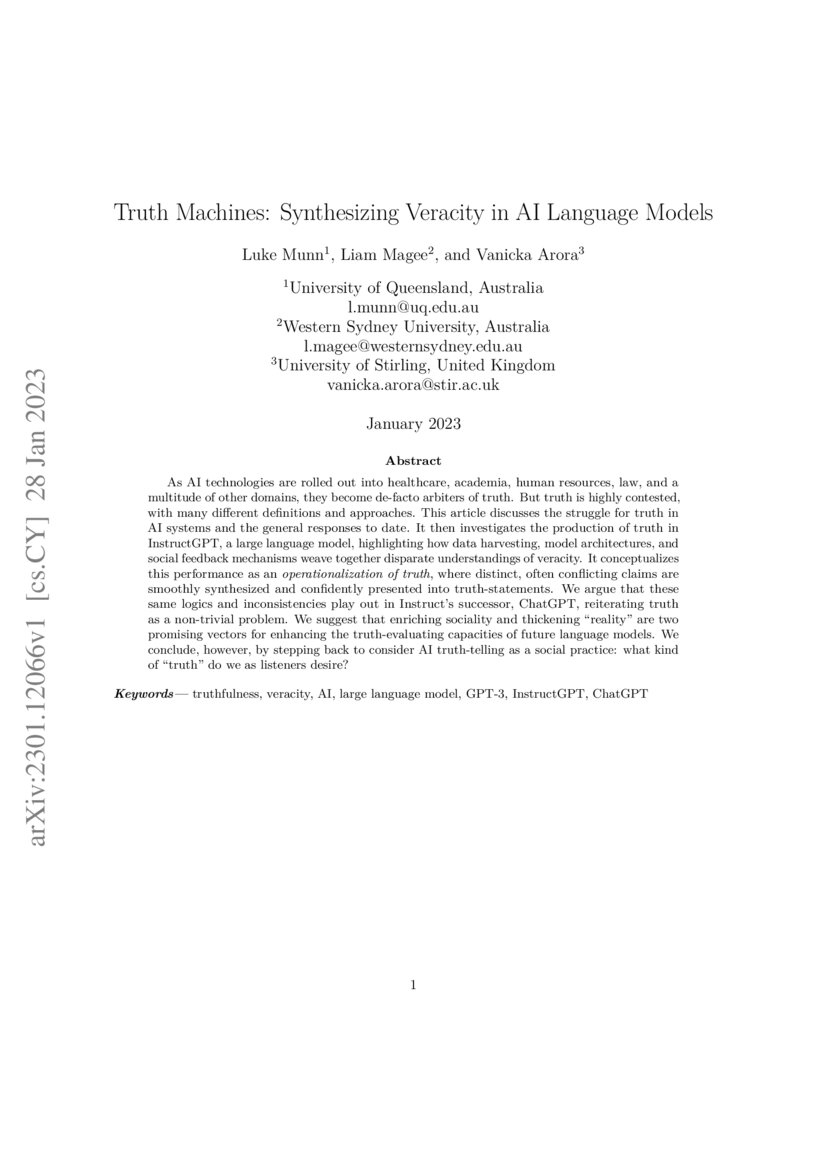 Truth Machines: Synthesizing Veracity in AI Language Models | DeepAI