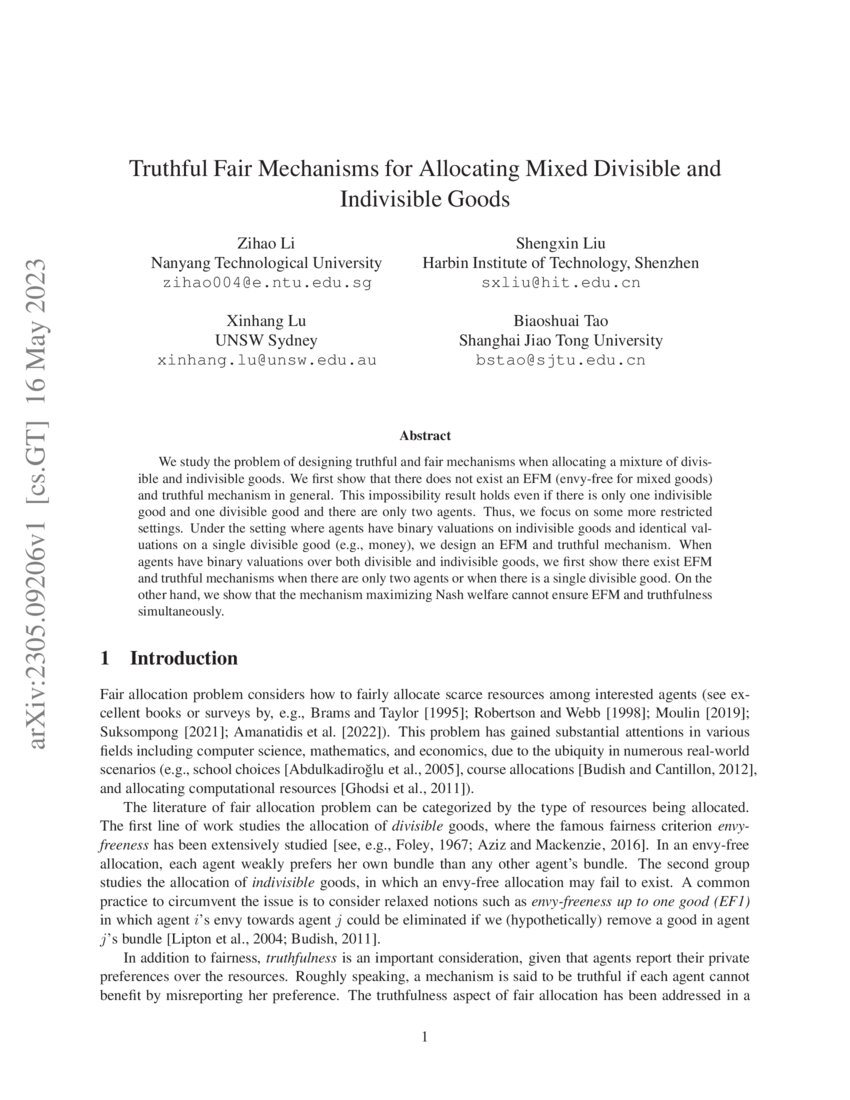 Truthful Fair Mechanisms for Allocating Mixed Divisible and Indivisible ...