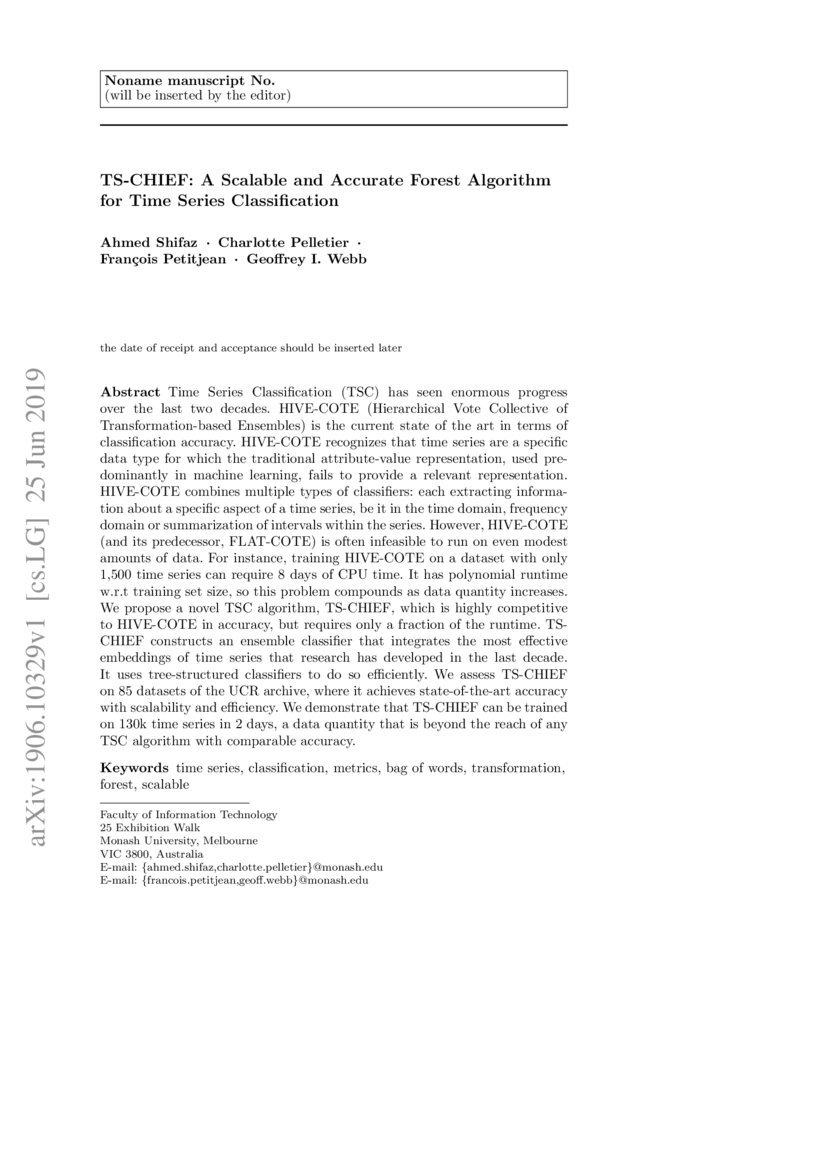 Ts Chief A Scalable And Accurate Forest Algorithm For Time Series Classification Deepai