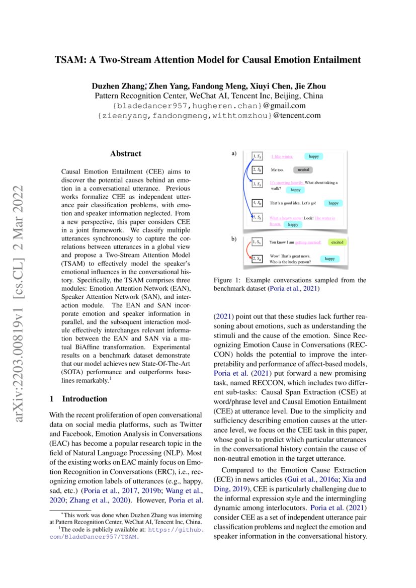 TSAM: A Two-Stream Attention Model for Causal Emotion Entailment | DeepAI