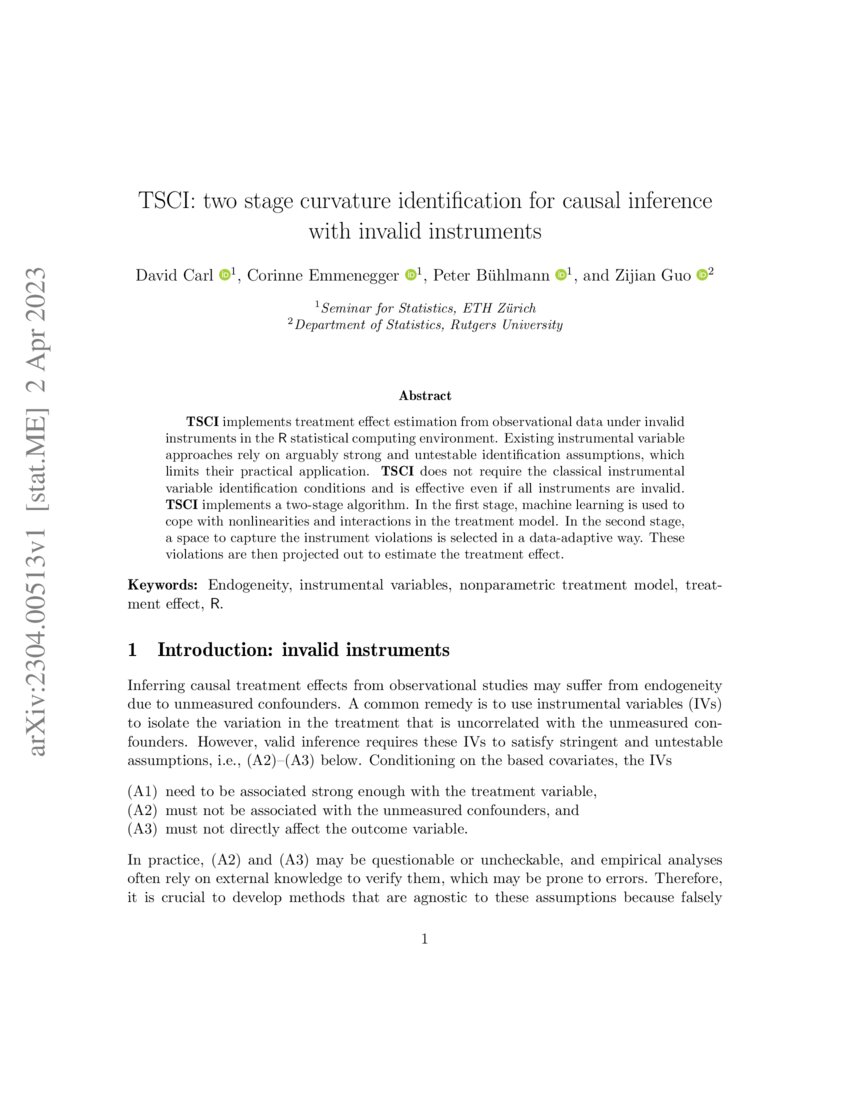TSCI: two stage curvature identification for causal inference with invalid instruments | DeepAI