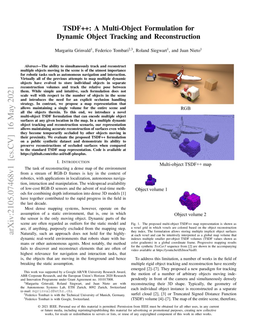 Tsdf A Multi Object Formulation For Dynamic Object Tracking And Reconstruction Deepai 