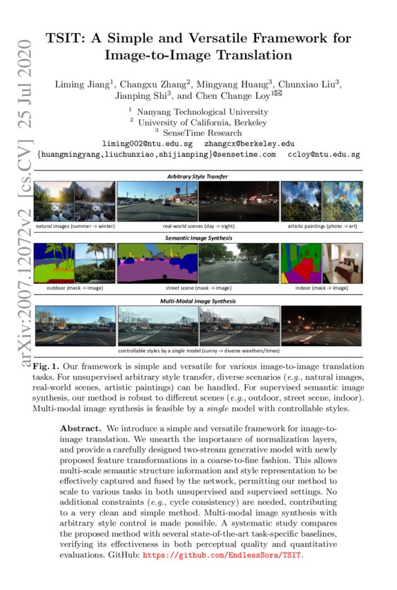 TSIT: A Simple and Versatile Framework for Image-to-Image Translation ...