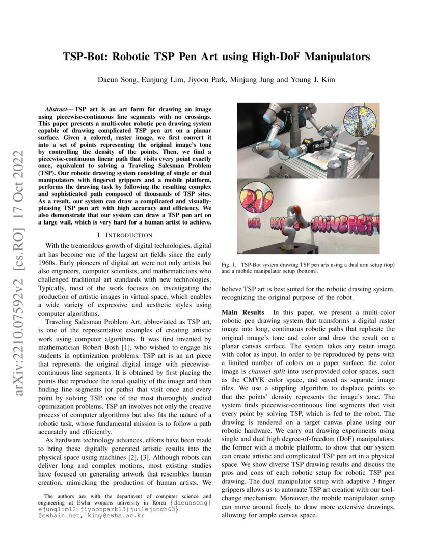 TSP-Bot: Robotic TSP Pen Art using High-DoF Manipulators | DeepAI