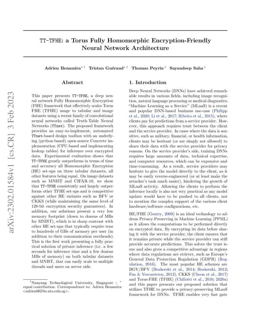 TT-TFHE: a Torus Fully Homomorphic Encryption-Friendly Neural Network Architecture | DeepAI
