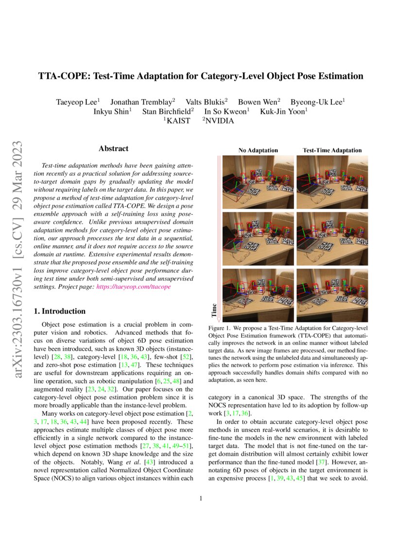 TTA-COPE: Test-Time Adaptation for Category-Level Object Pose ...