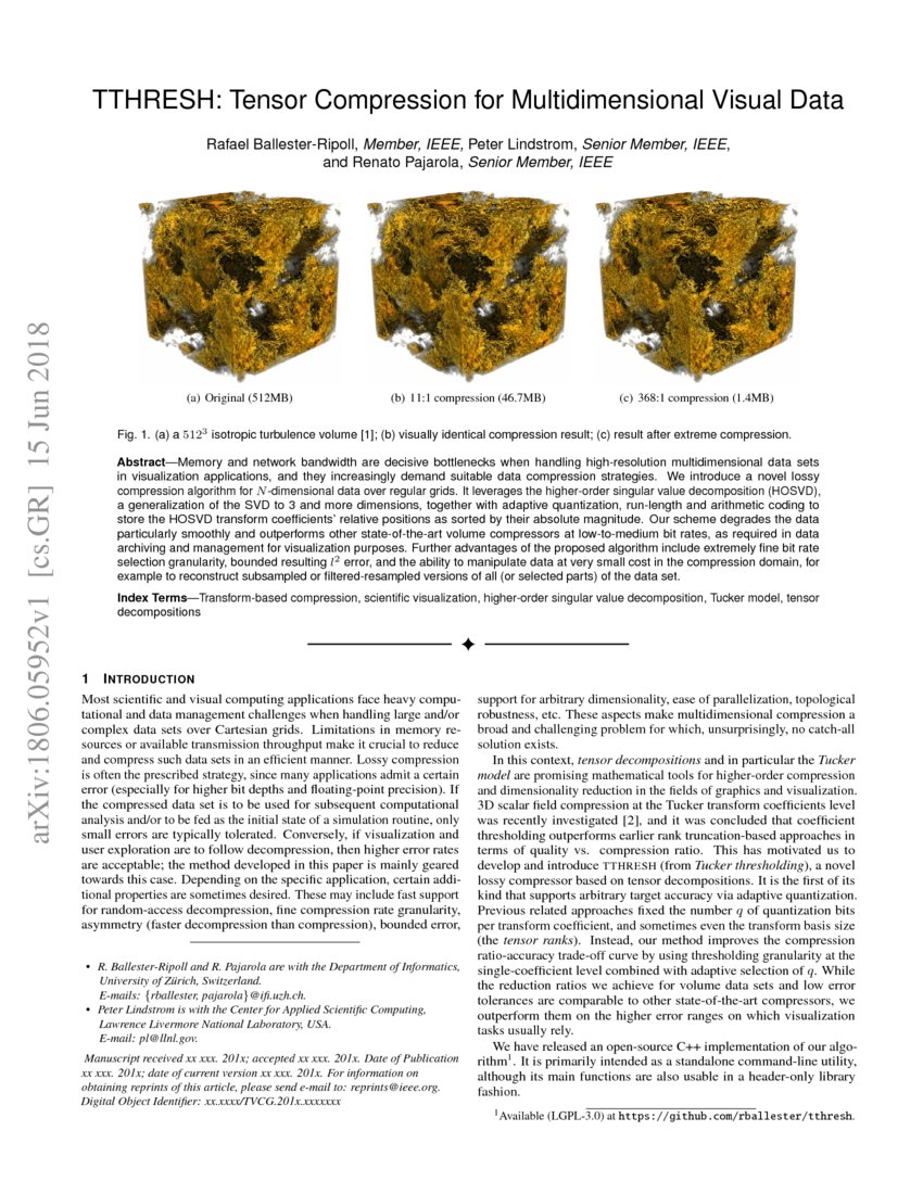TTHRESH: Tensor Compression for Multidimensional Visual Data | DeepAI