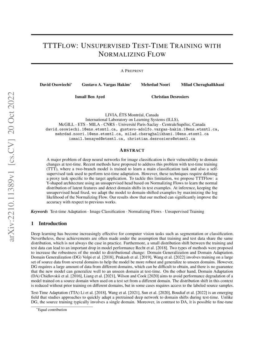 TTTFlow: Unsupervised Test-Time Training with Normalizing Flow | DeepAI TTTFlow: Unsupervised Test-Time Training with Normalizing Flow | DeepAI