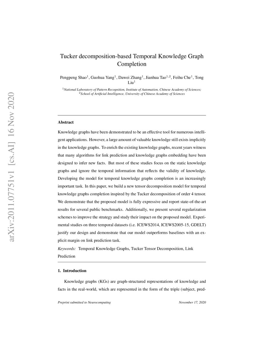 Tucker decomposition-based Temporal Knowledge Graph Completion | DeepAI