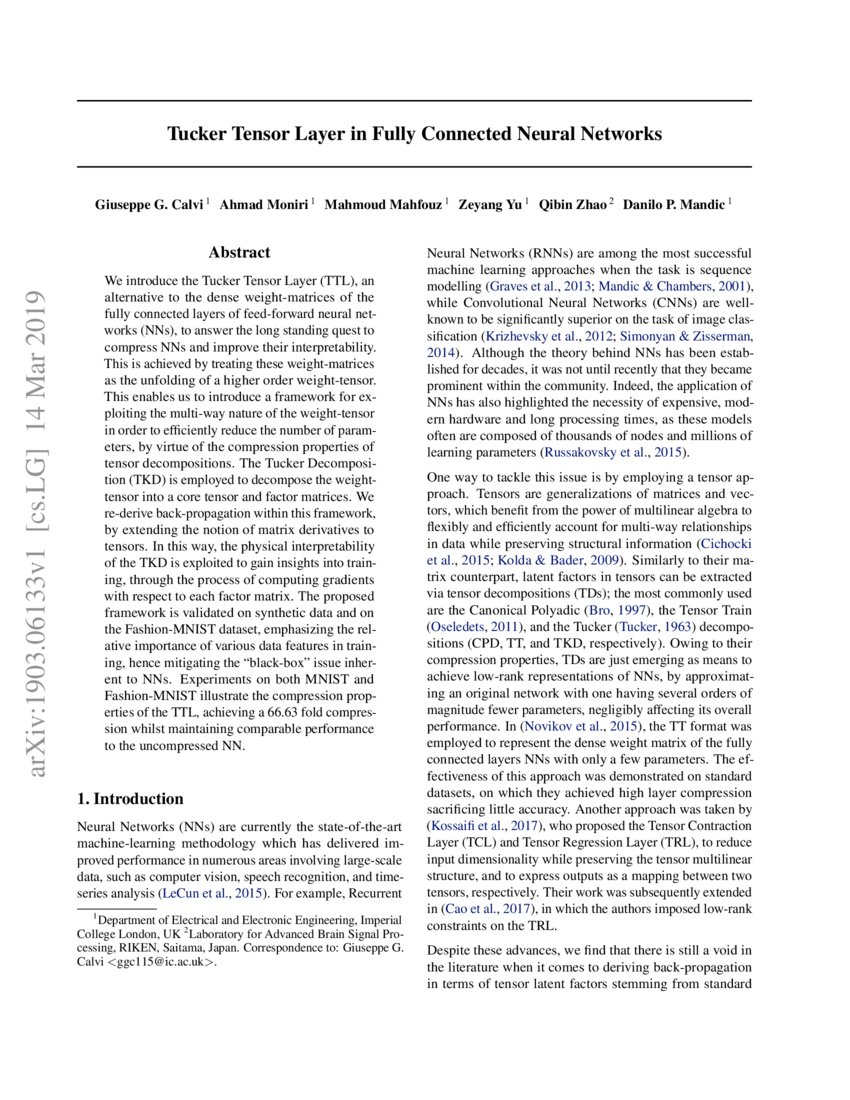 Tucker Tensor Layer in Fully Connected Neural Networks | DeepAI