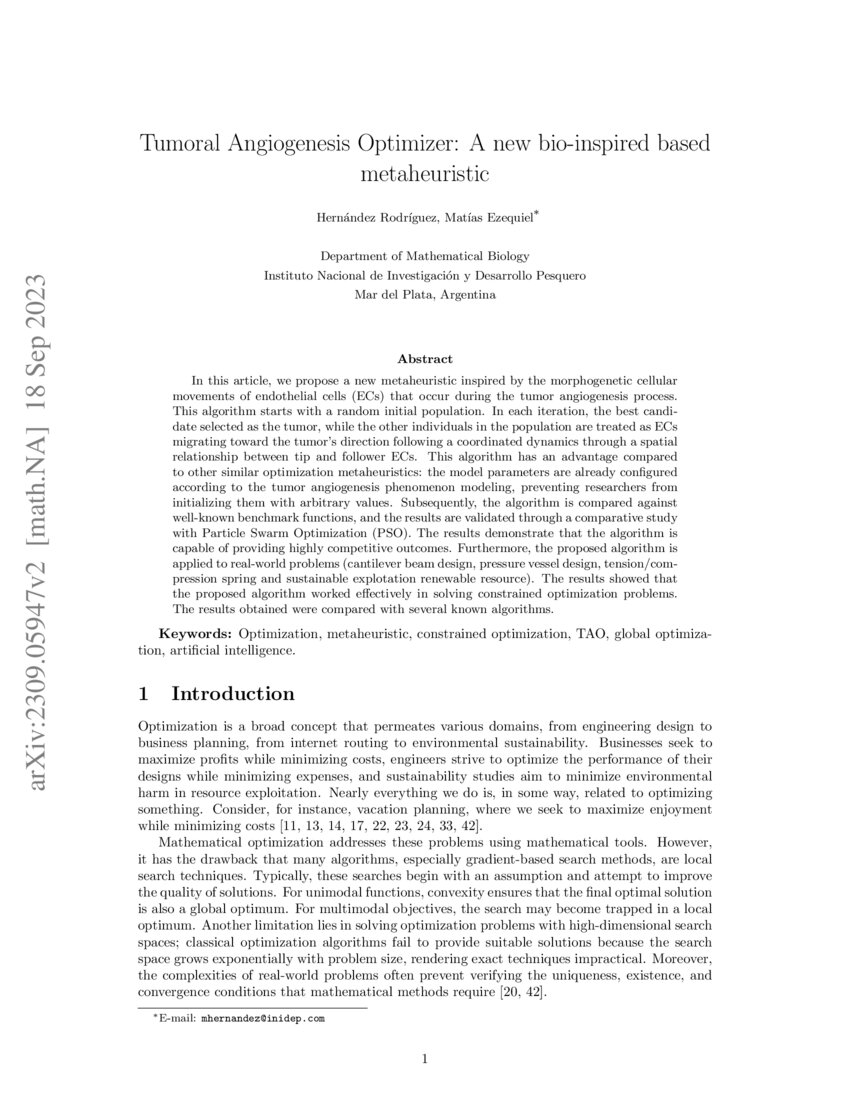 Tumoral Angiogenic Optimizer: A new bio-inspired based metaheuristic ...