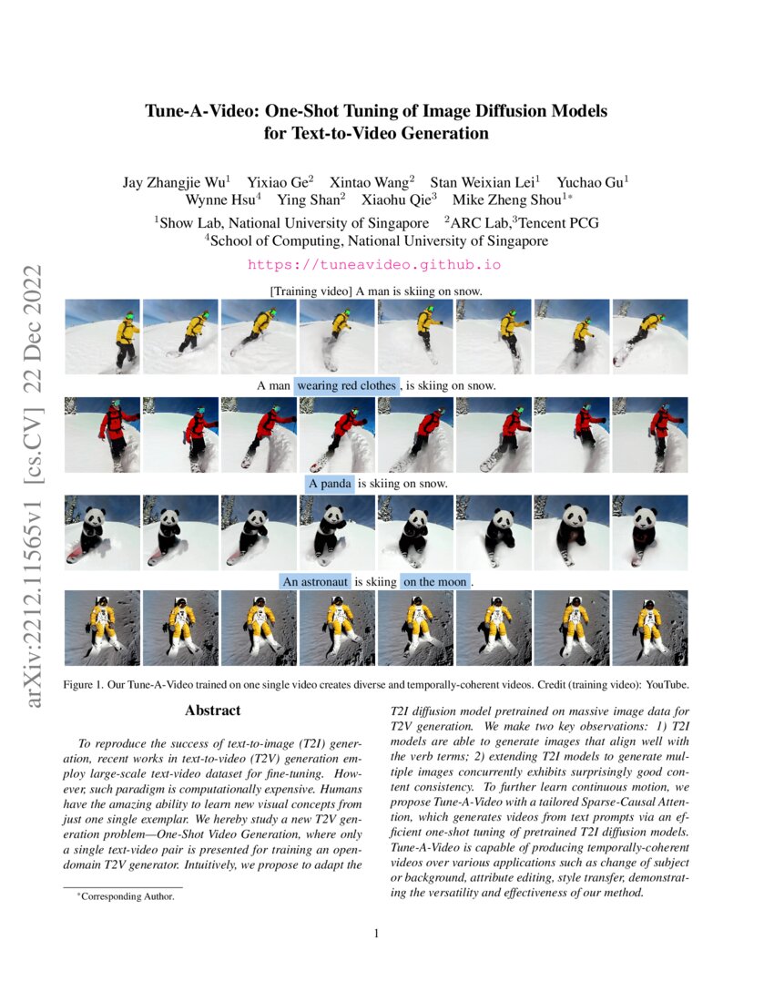 Tune-A-Video: One-Shot Tuning of Image Diffusion Models for Text-to-Video Generation | DeepAI