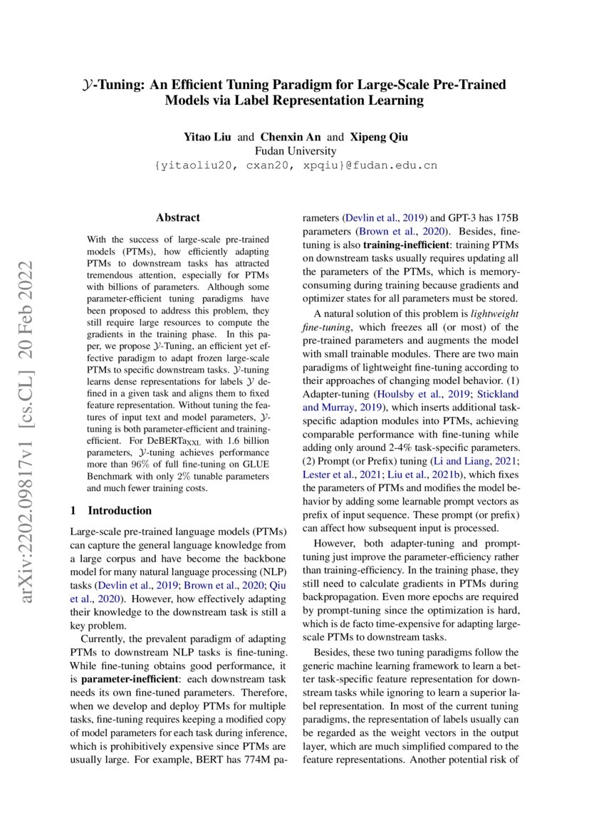 𝒴 Tuning An Efficient Tuning Paradigm For Large Scale Pre Trained Models Via Label