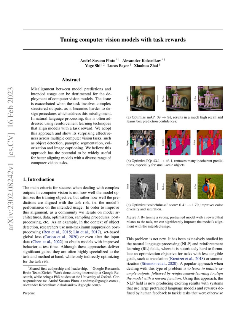 Tuning computer vision models with task rewards | DeepAI