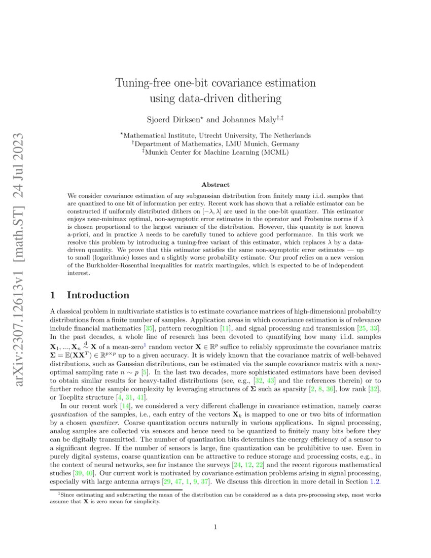 Tuning Free One Bit Covariance Estimation Using Data Driven Dithering