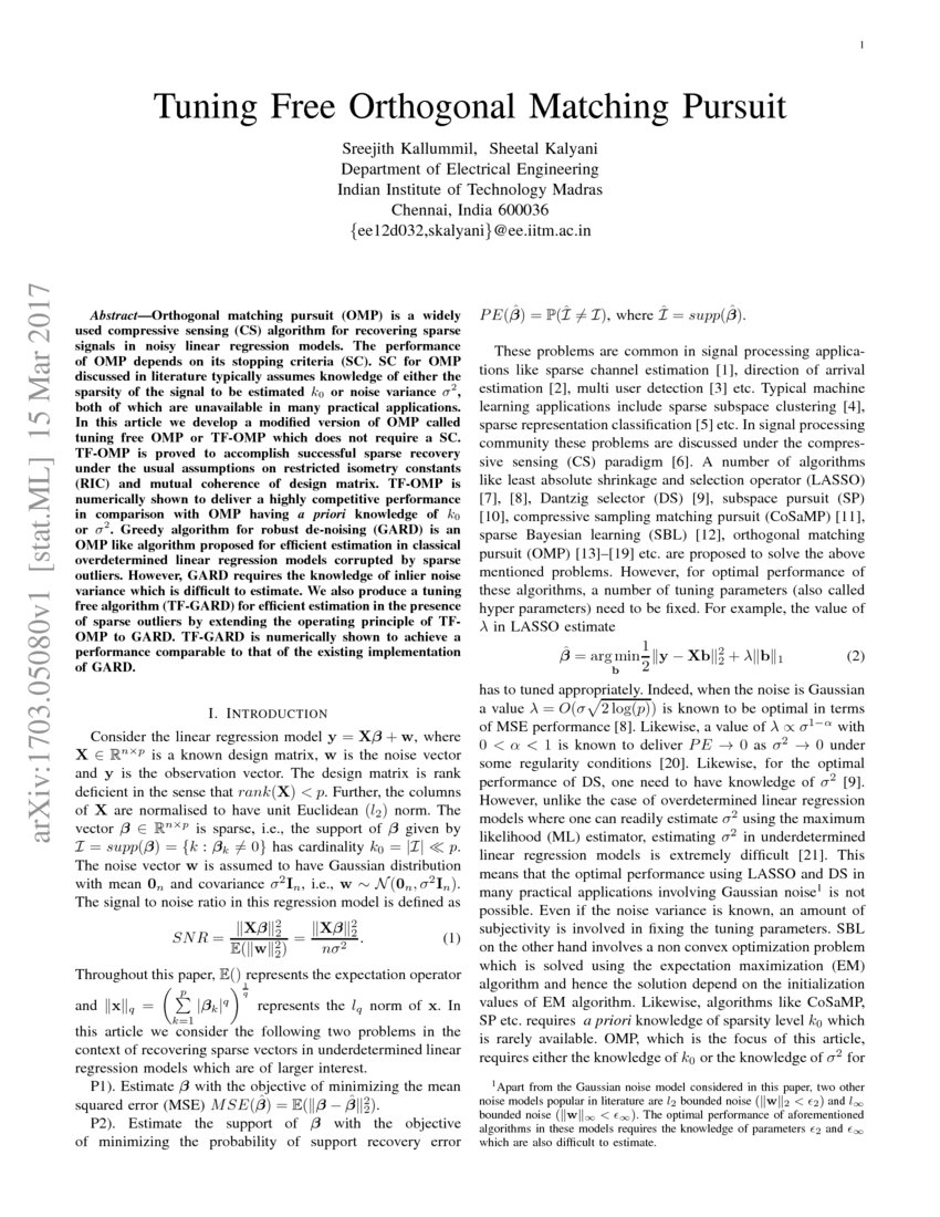 Tuning Free Orthogonal Matching Pursuit | DeepAI