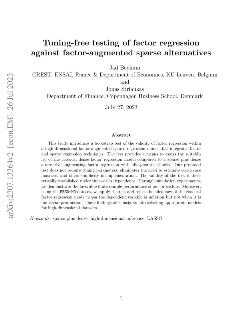 Tuning Free Testing Of Factor Regression Against Factor Augmented Sparse Alternatives Deepai