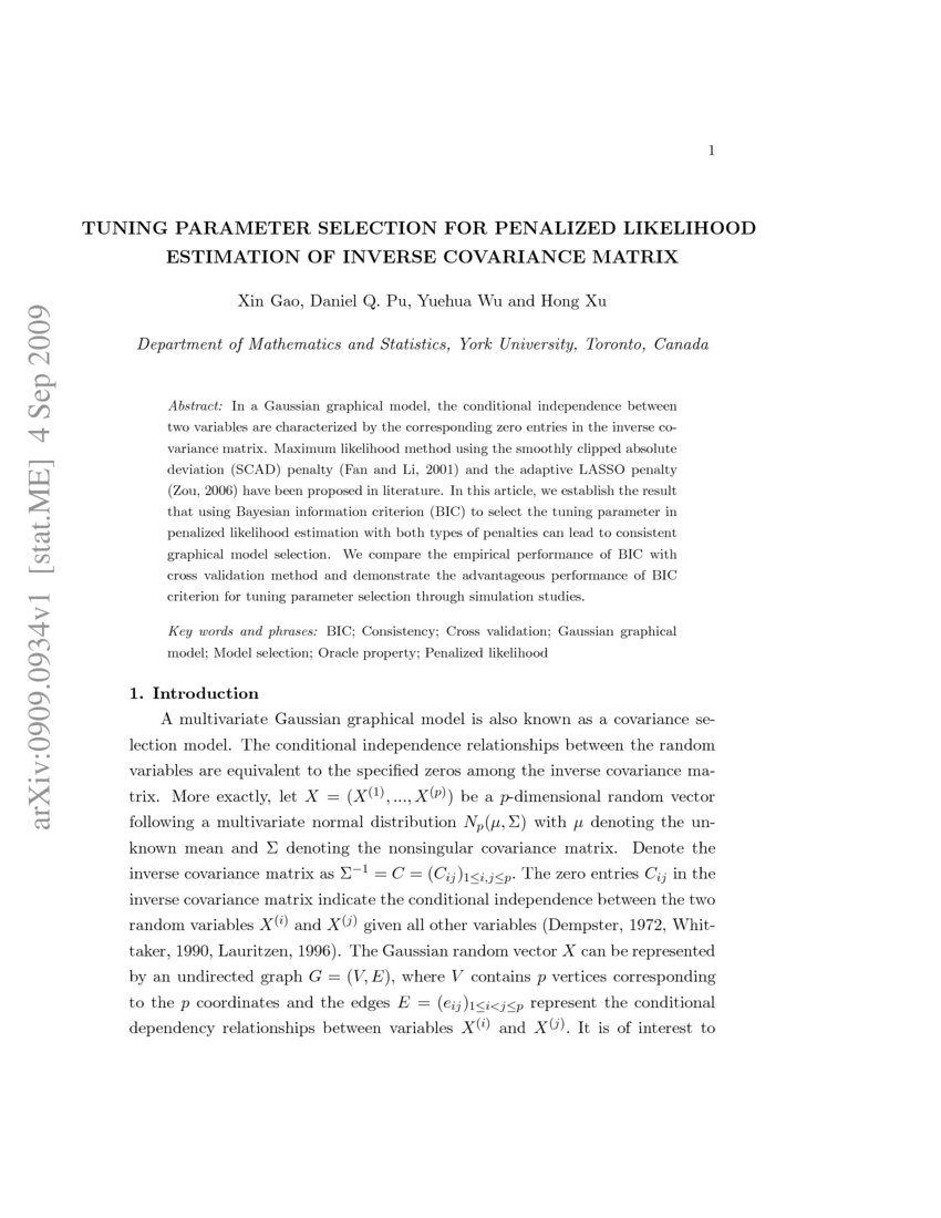 Tuning parameter selection for penalized likelihood estimation of inverse covariance matrix | DeepAI