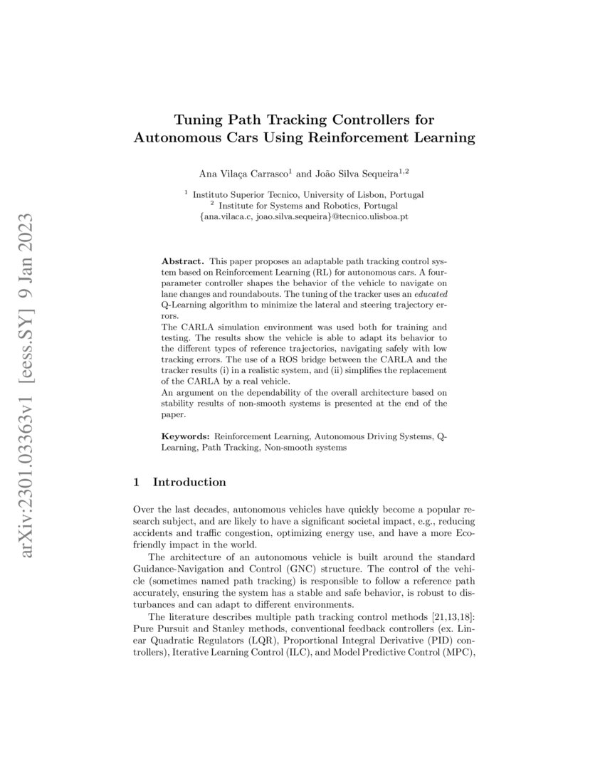 Tuning Path Tracking Controllers for Autonomous Cars Using ... Tuning Path Tracking Controllers for Autonomous Cars Using ...