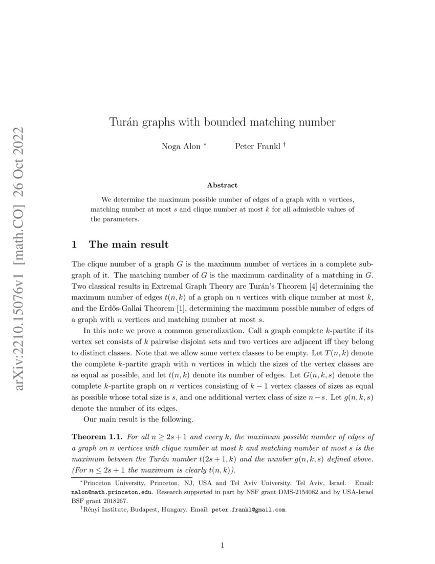 Turán graphs with bounded matching number | DeepAI