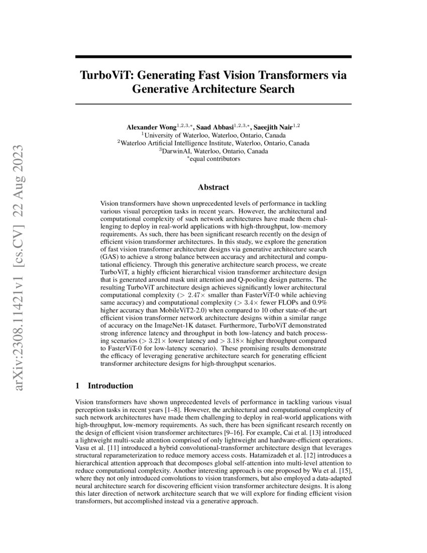 TurboViT: Generating Fast Vision Transformers via Generative Architecture Search | DeepAI
