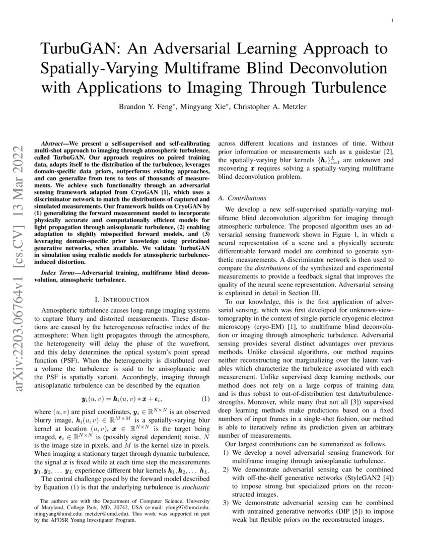 TurbuGAN: An Adversarial Learning Approach to Spatially-Varying Multiframe Blind Deconvolution ...