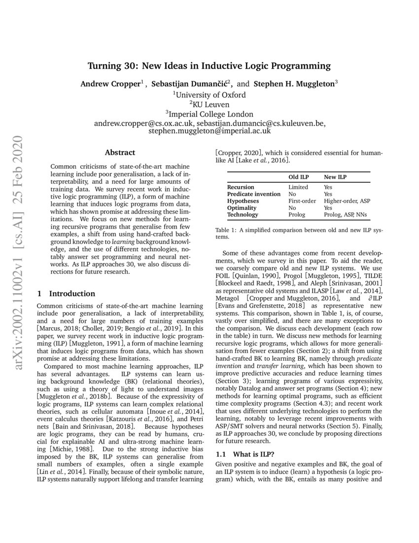 Turning 30 New Ideas In Inductive Logic Programming Deepai