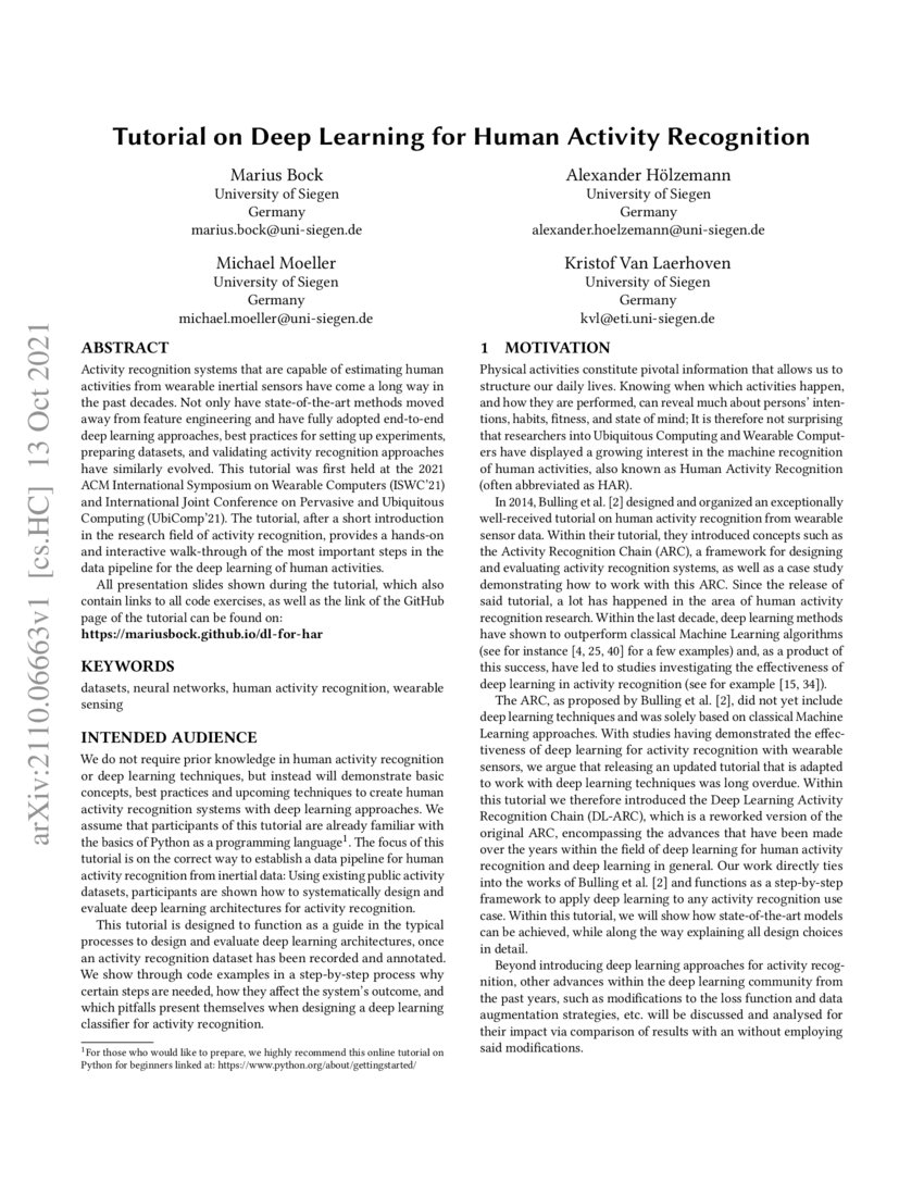 Tutorial On Deep Learning For Human Activity Recognition Deepai