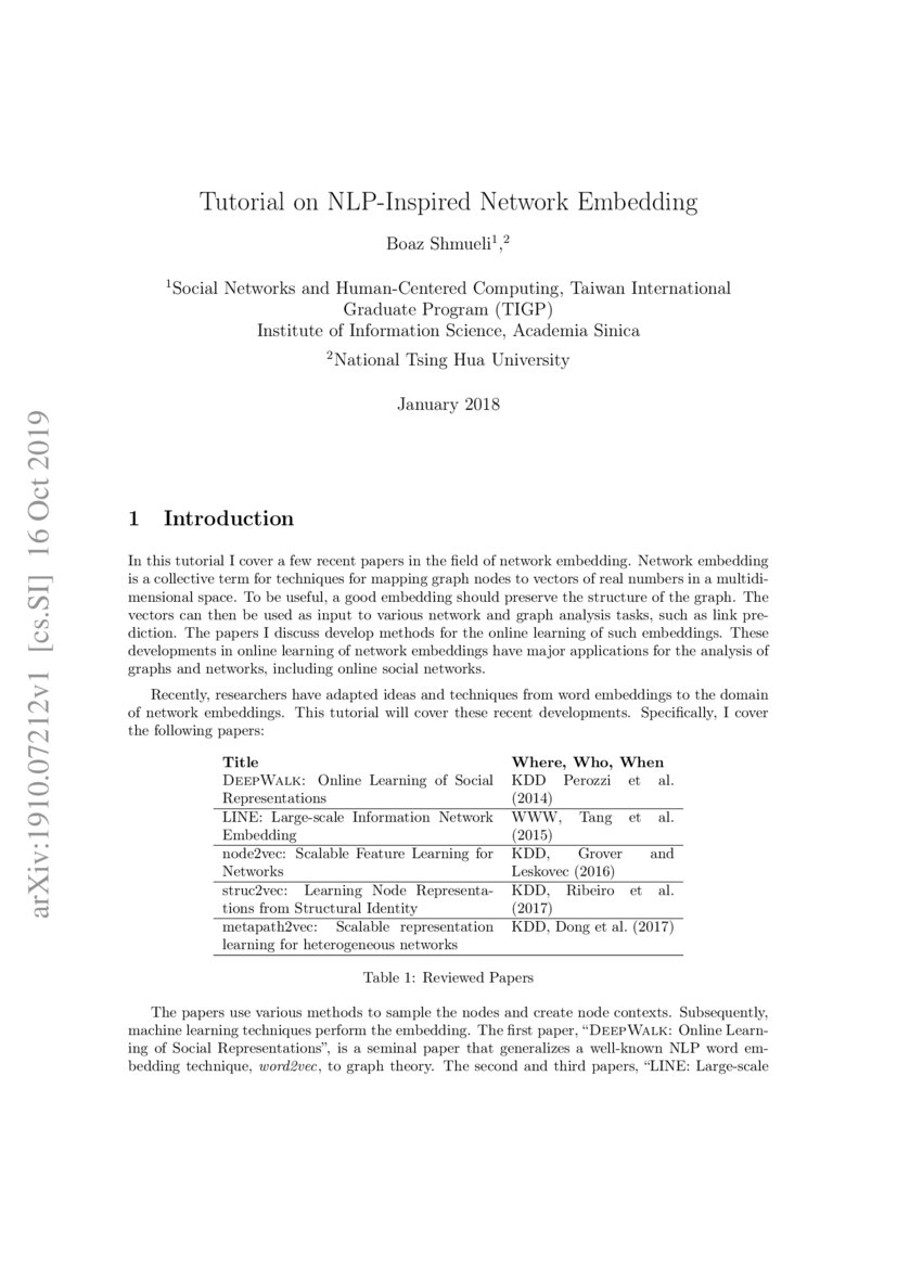 Tutorial on NLP-Inspired Network Embedding | DeepAI