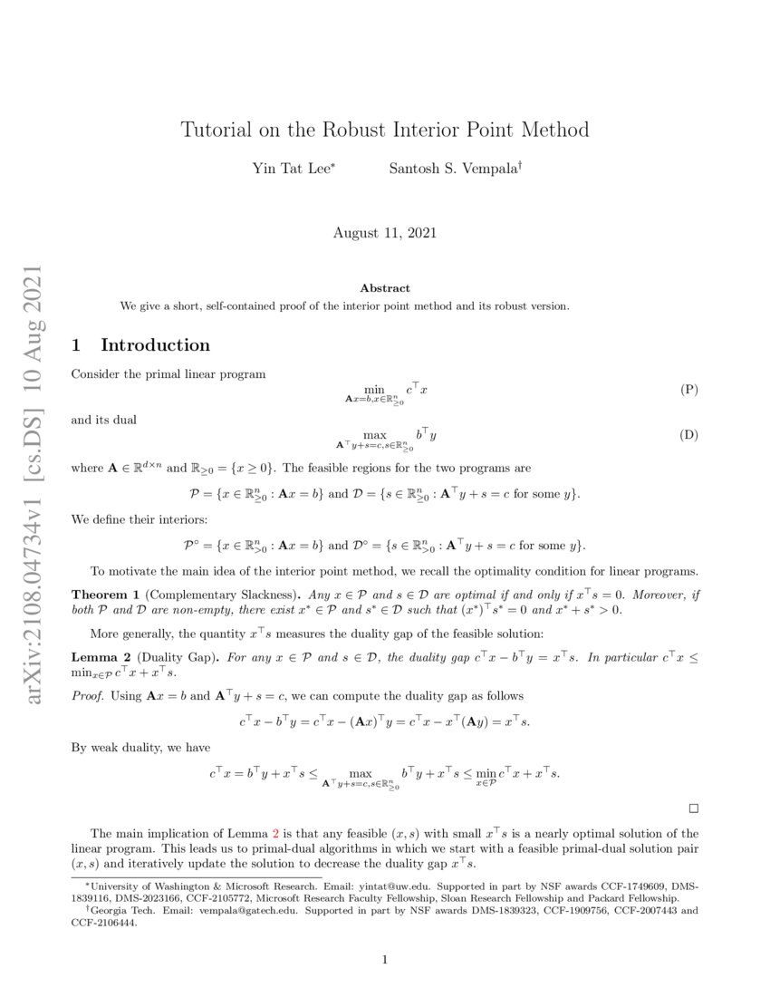 Tutorial on the Robust Interior Point Method | DeepAI