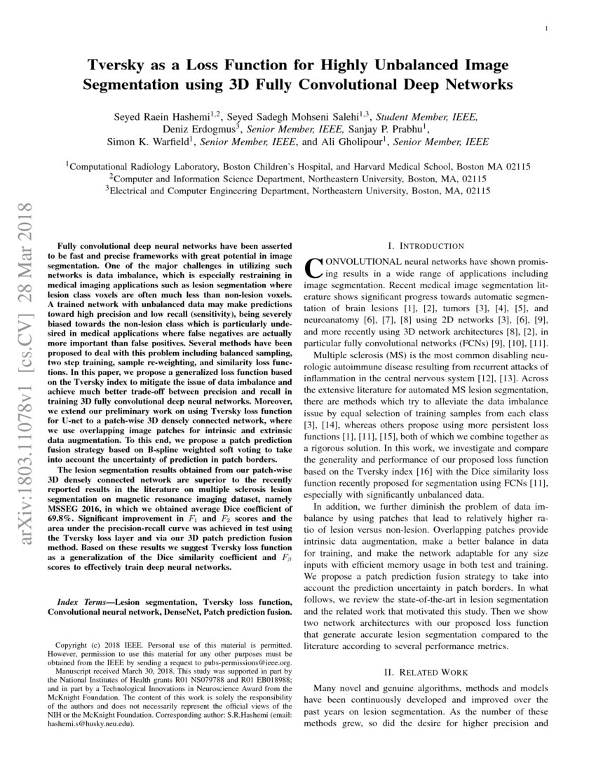 Tversky As A Loss Function For Highly Unbalanced Image Segmentation Using 3d Fully Convolutional