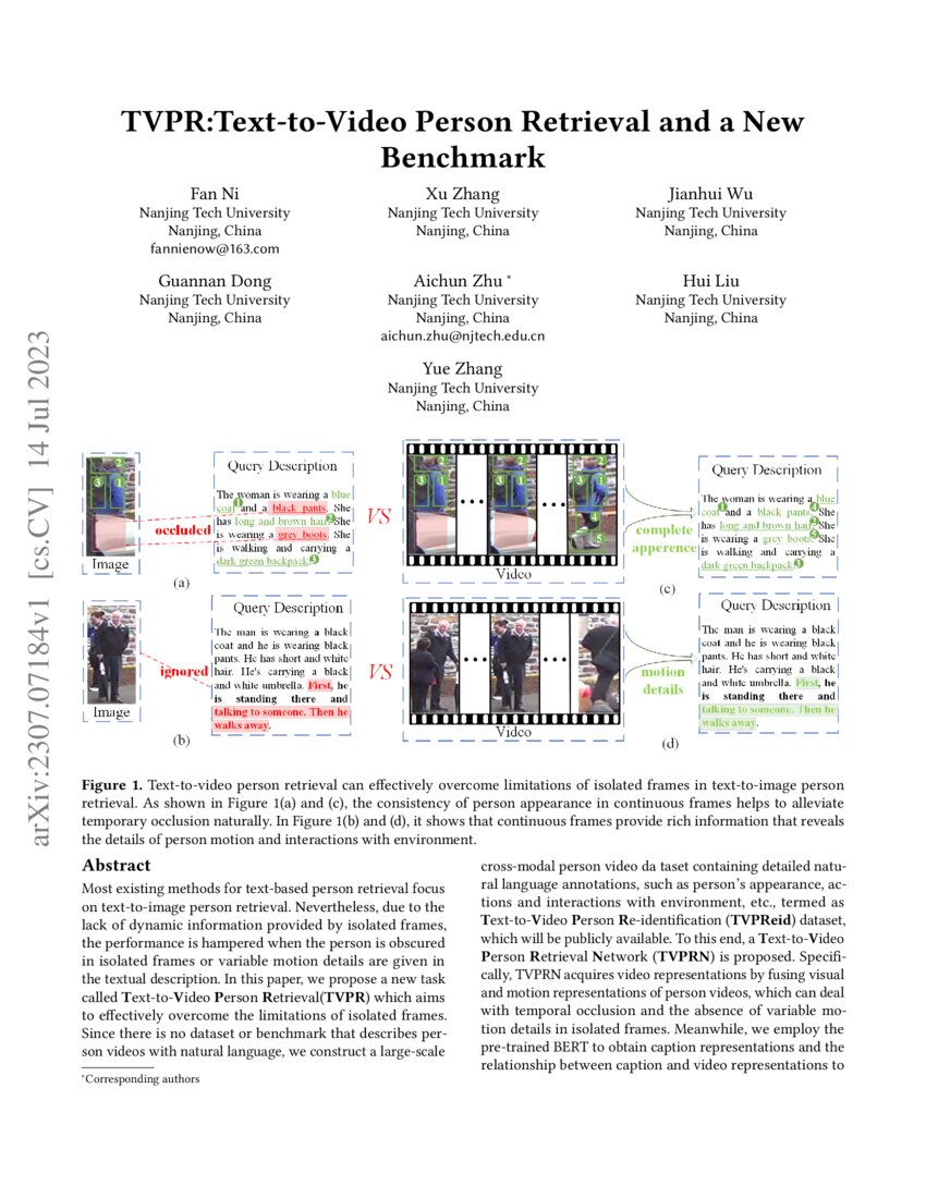 TVPR: Text-to-Video Person Retrieval and a New Benchmark | DeepAI