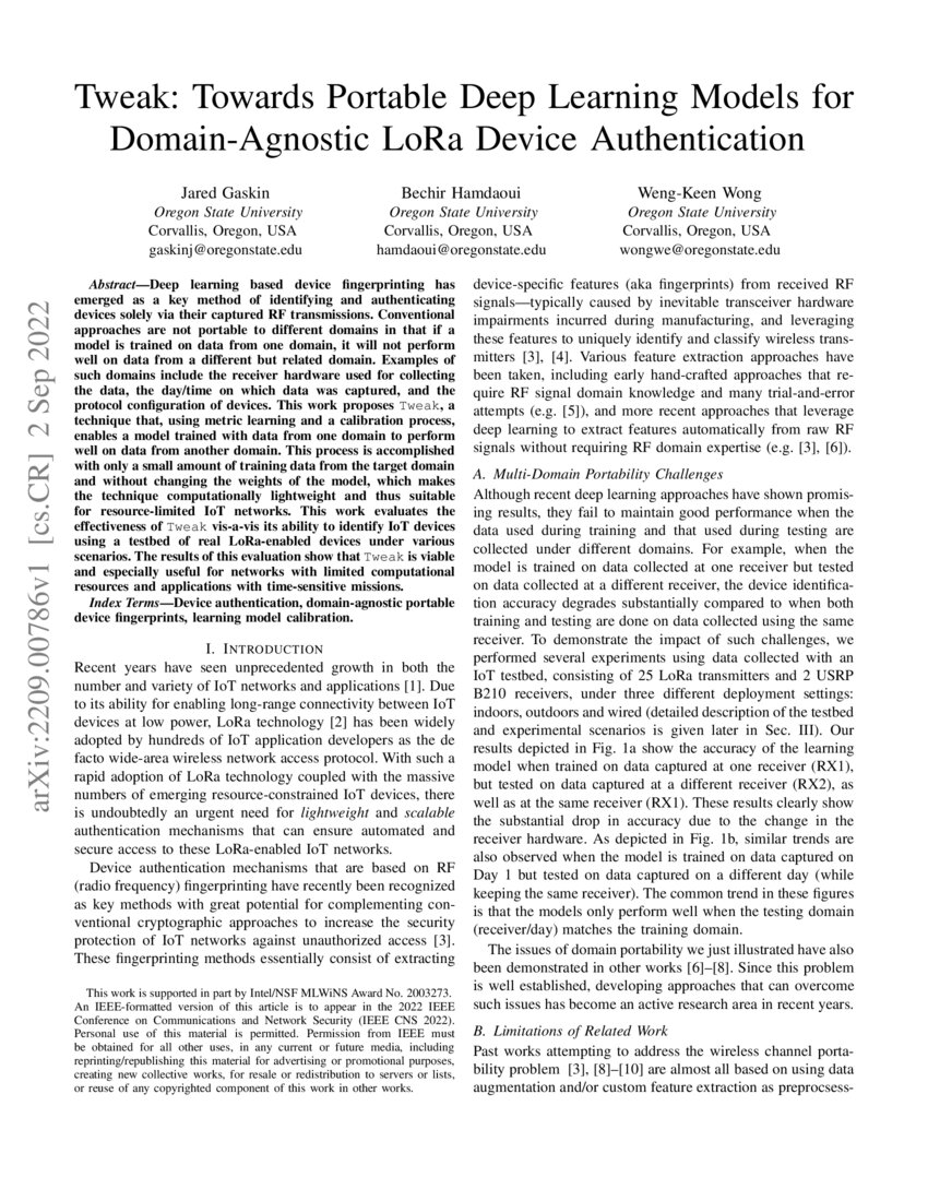 Tweak Towards Portable Deep Learning Models For Domain Agnostic Lora Device Authentication Deepai