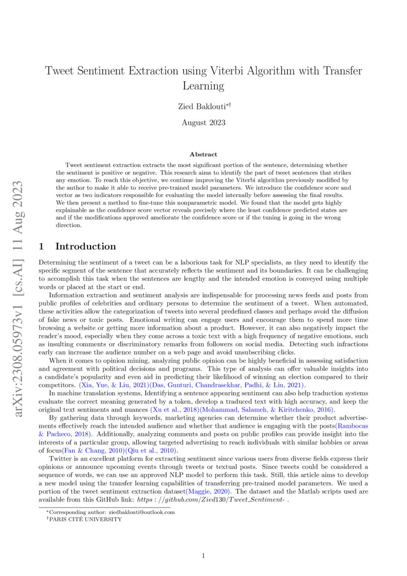 Tweet Sentiment Extraction Using Viterbi Algorithm With Transfer Learning Deepai