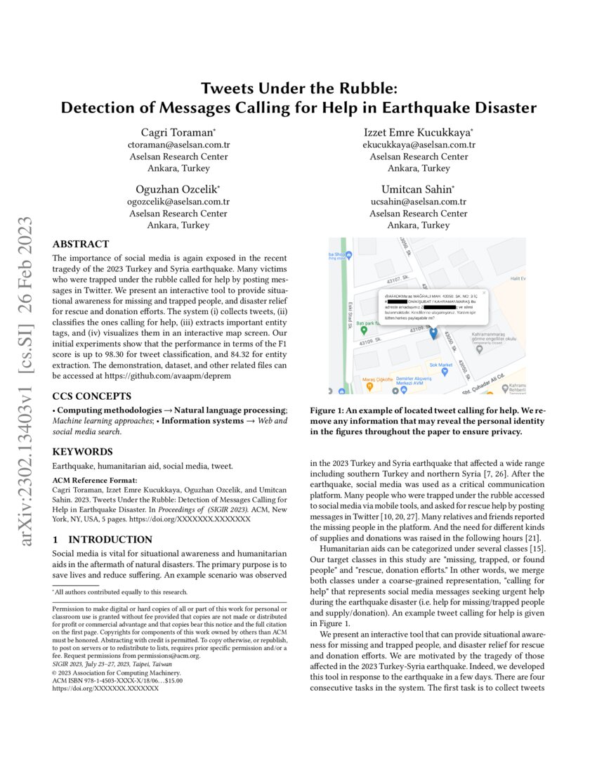 Tweets Under the Rubble: Detection of Messages Calling for Help in ...