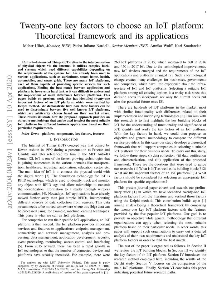 Twenty-one key factors to choose an IoT platform: Theoretical framework ...