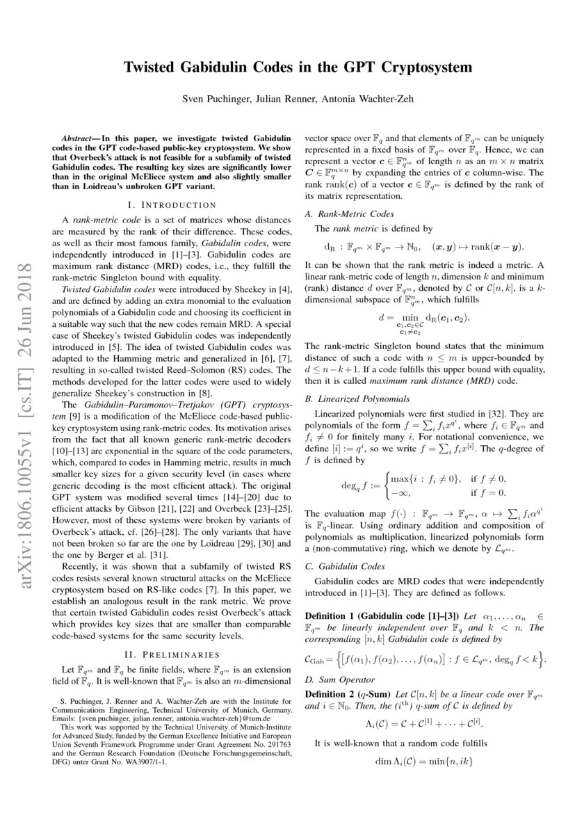 Twisted Gabidulin Codes in the GPT Cryptosystem | DeepAI