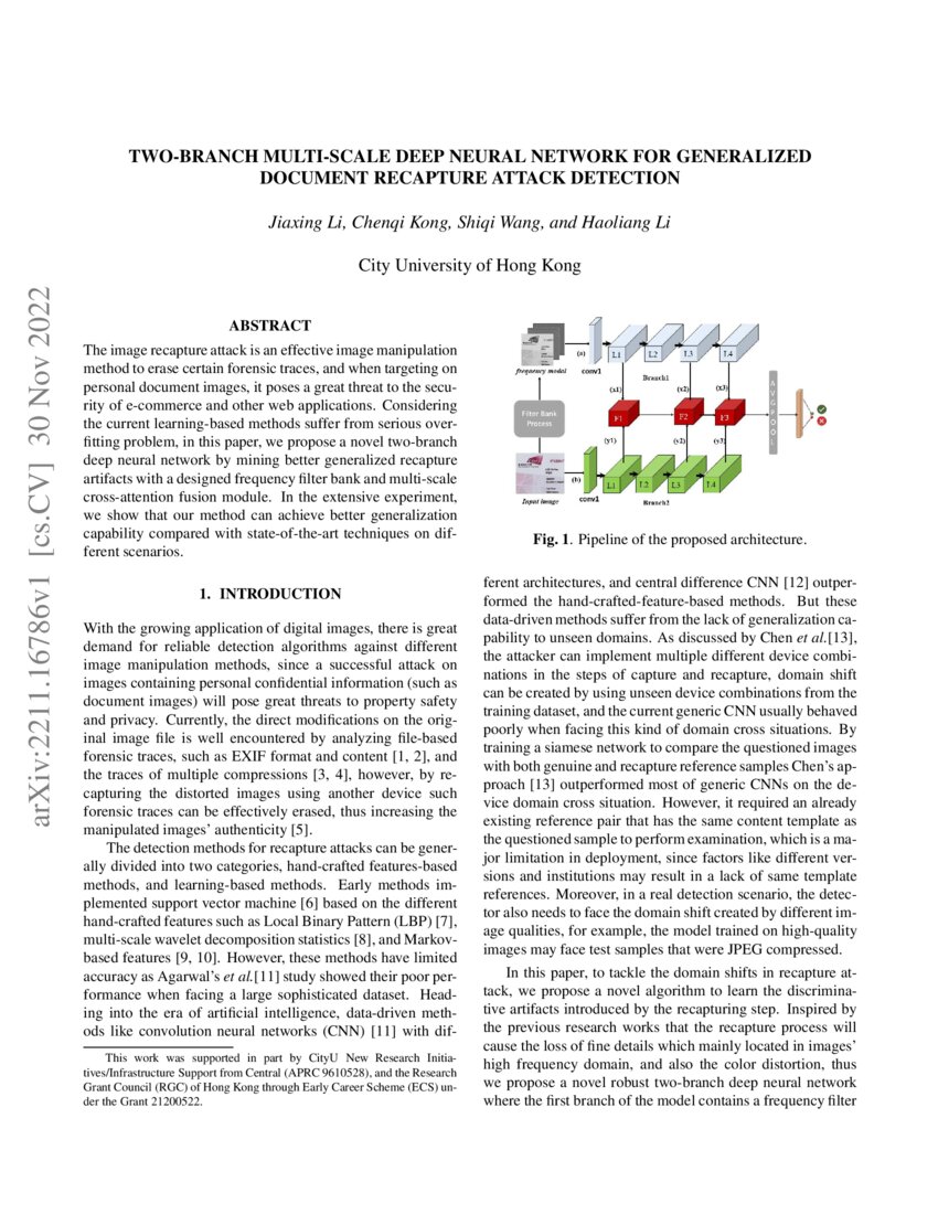 Two-branch Multi-scale Deep Neural Network for Generalized Document Recapture Attack Detection ...