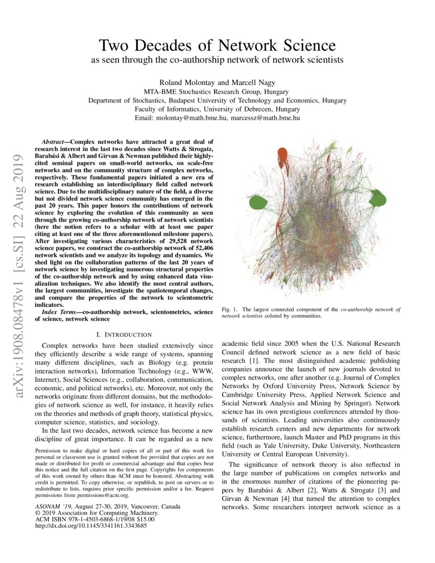 Two Decades of Network Science as seen through the co-authorship ...