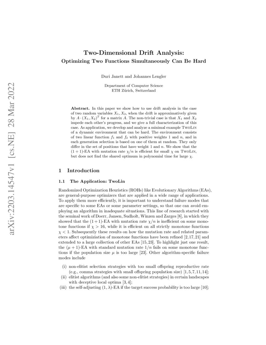 Two-Dimensional Drift Analysis: Optimizing Two Functions Simultaneously ...