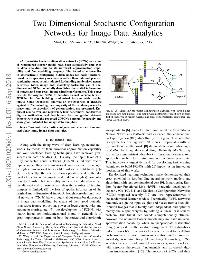 Two Dimensional Stochastic Configuration Networks For Image Data Analytics Deepai