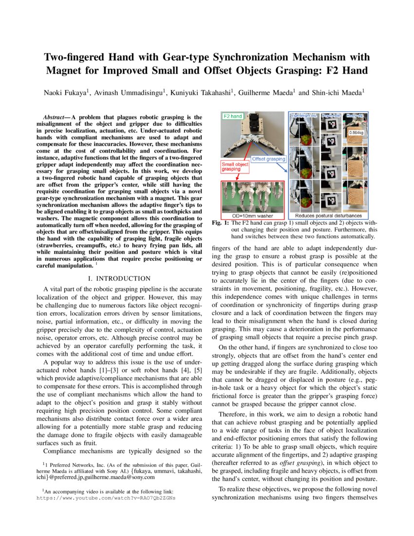 Two-fingered Hand with Gear-type Synchronization Mechanism with Magnet ...