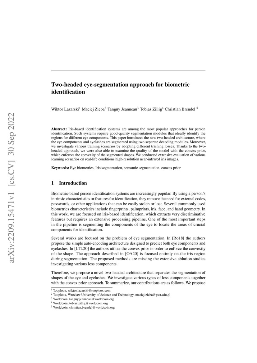 Two Headed Eye Segmentation Approach For Biometric Identification Deepai