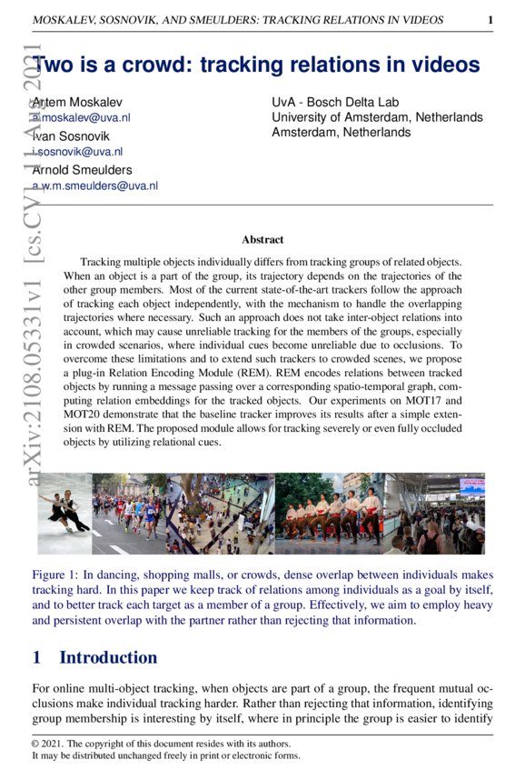 Two is a crowd: tracking relations in videos | DeepAI