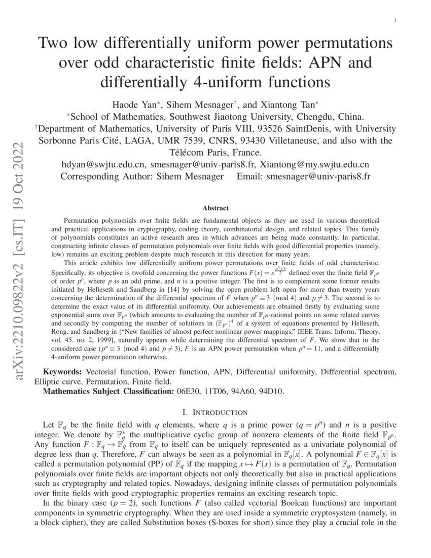 Two Low Differentially Uniform Power Permutations Over Odd Characteristic Finite Fields Apn And